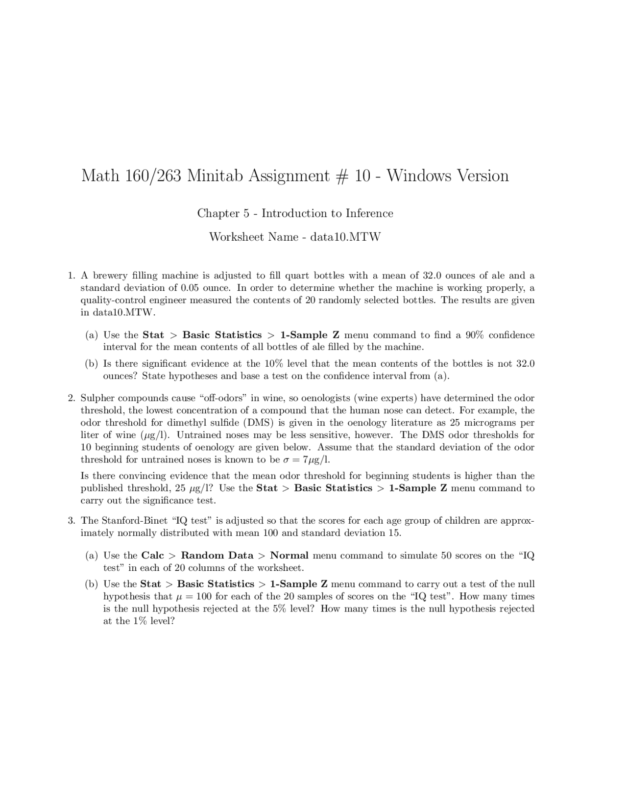 Introduction To Inference Assignment 10 Windows Version Math 160