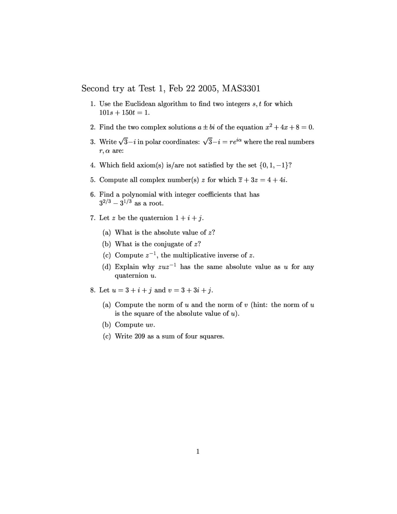8 Questions In Test I Introduction To Modern Algebra Mas 3301 Docsity