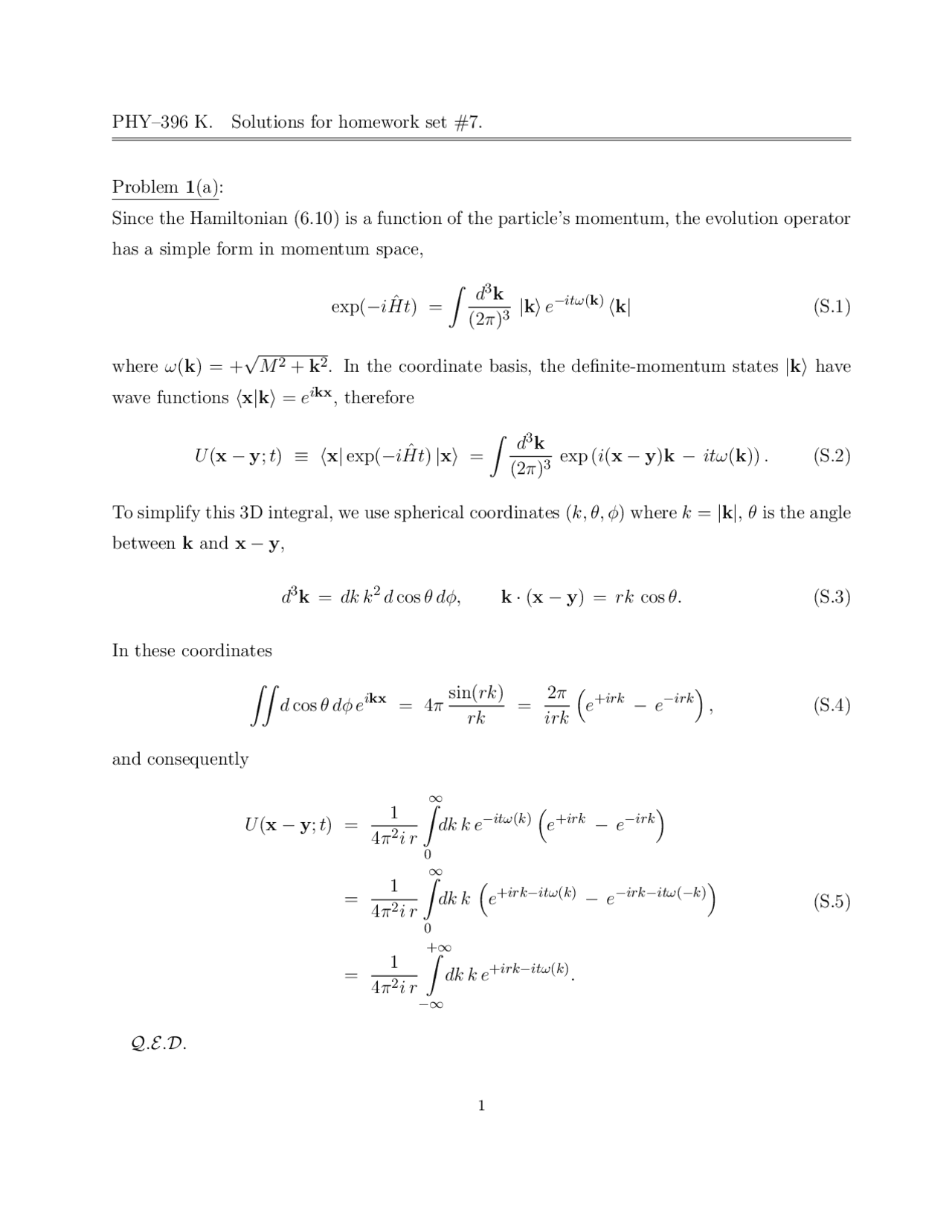 Solution To Homework Set 7 Quantum Field Theory I Phy 396k Docsity