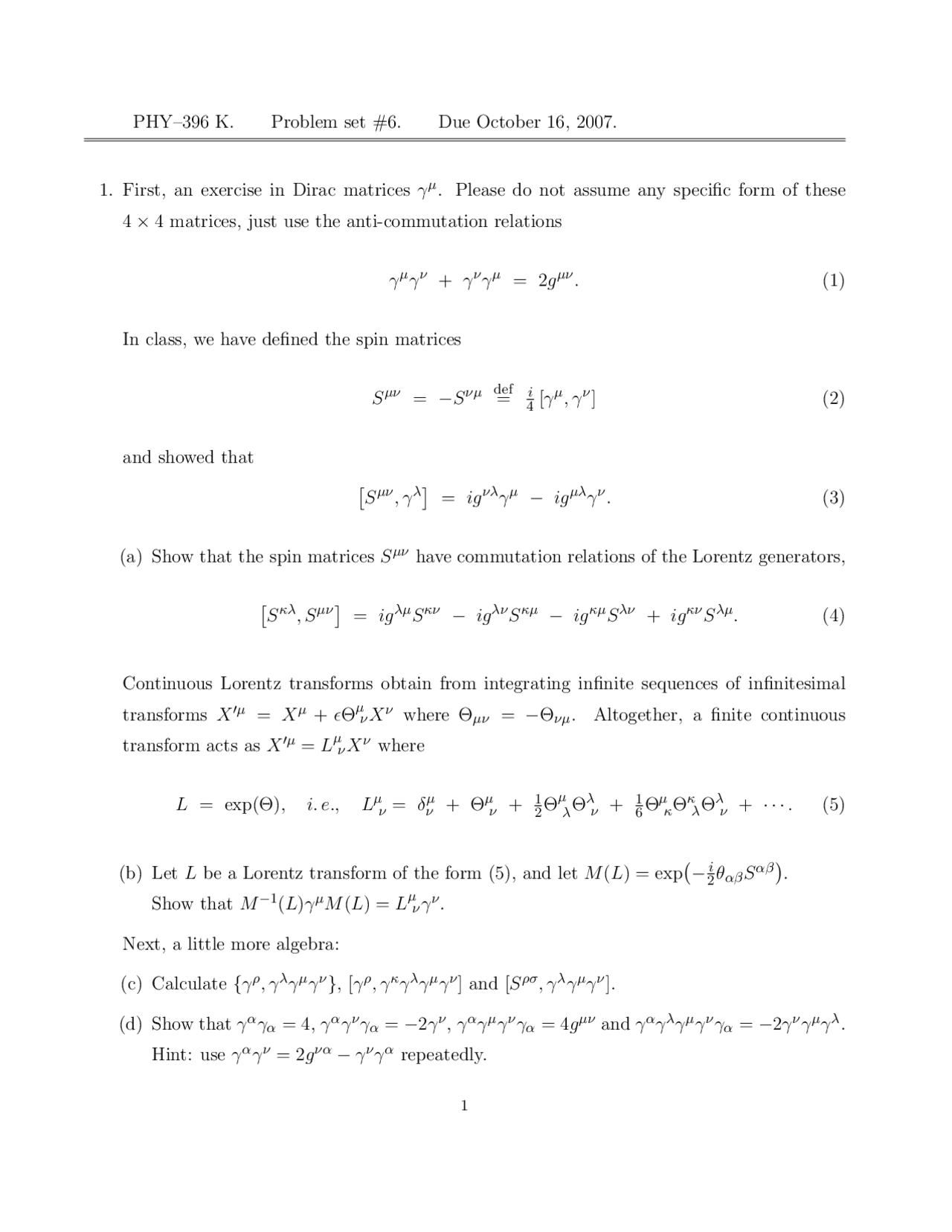 Quantum Field Theory I Problem Set 6 Unsolved Questions Phy 396k