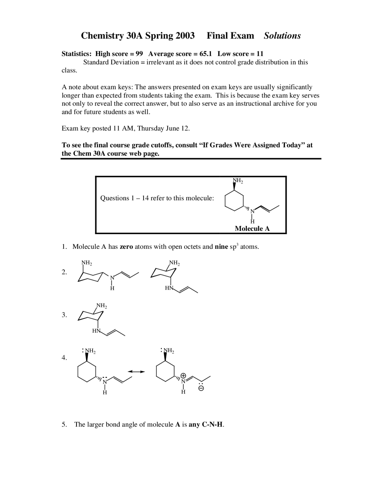 Solutions Final Exam Structure And Reactivity Chem 30a Docsity