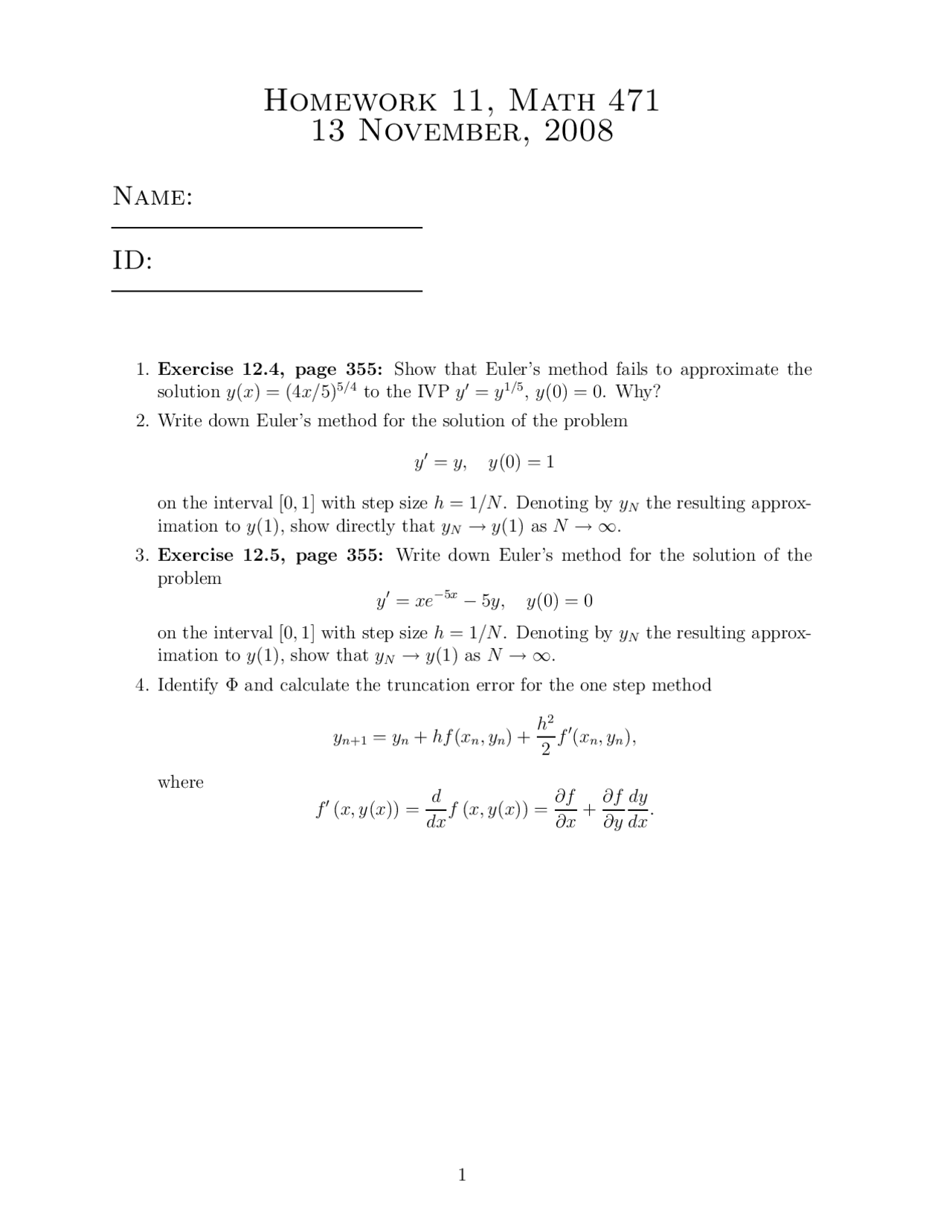 Homework 11 Unsolved Questions Numerical Analysis Math 471 Docsity
