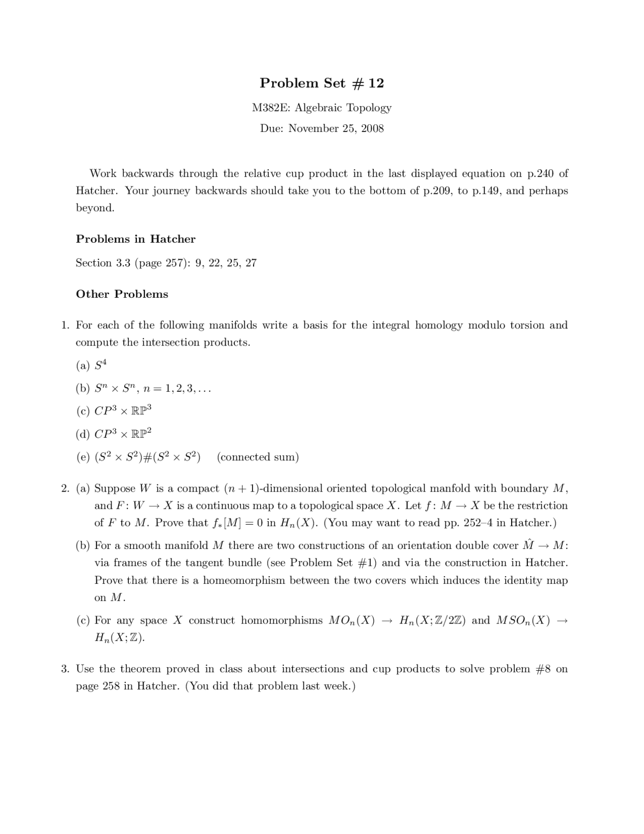 Problem Set 12 Questions Algebraic Topology N 1 Docsity