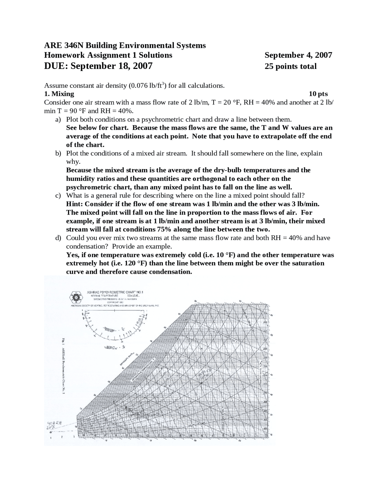 Homework I Solutions Building Environmental Systems Are 346n Docsity