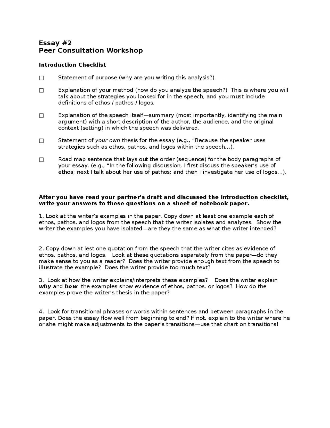 Peer Consultation Workshop - Essay 2 | ENGL 101 | Papers English ...