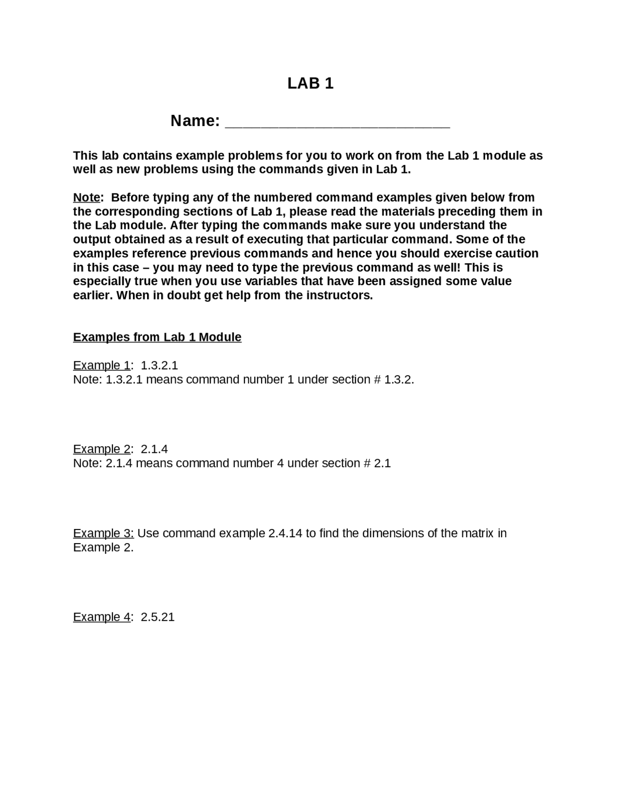 Examples From Lab 1 Module Computational Linear Algebra Mat 3930