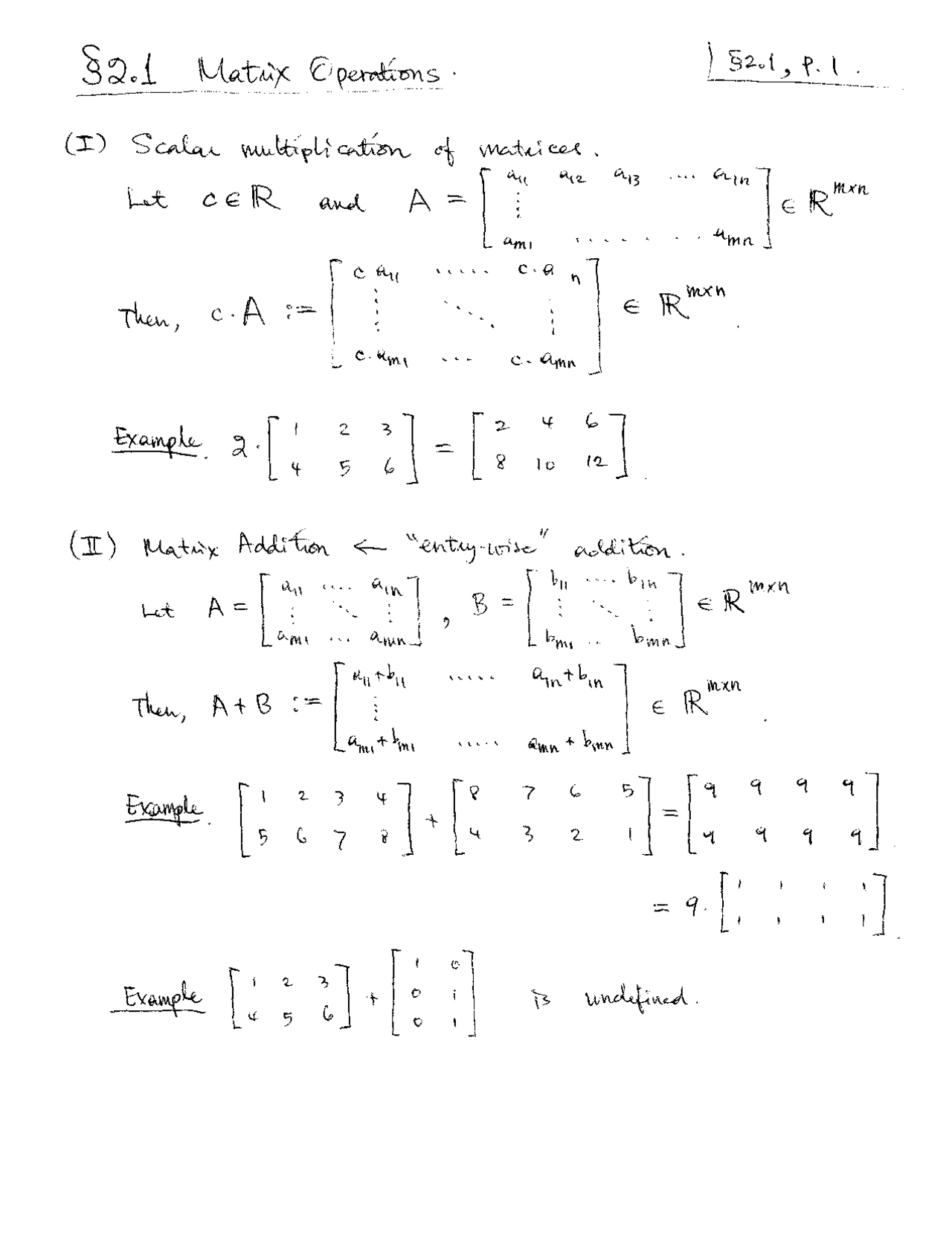 Matrix Operations - Lecture Handout | M 340L - Docsity