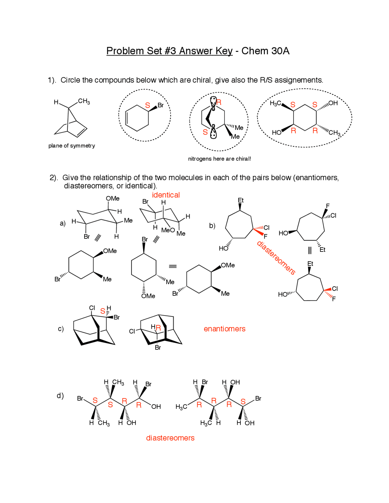 Problem Set 3 Answer Key Organic Chemistry I Structure And