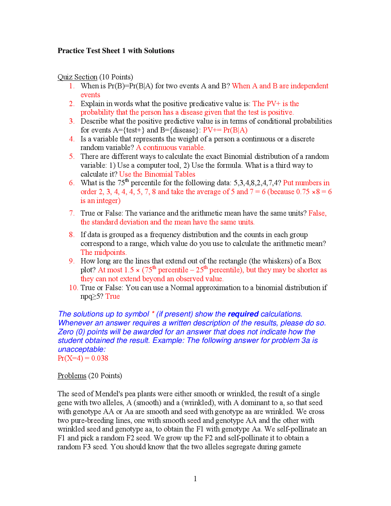 Practice Test Sheet 1 With Solution Biostatistics Bil 311 Docsity