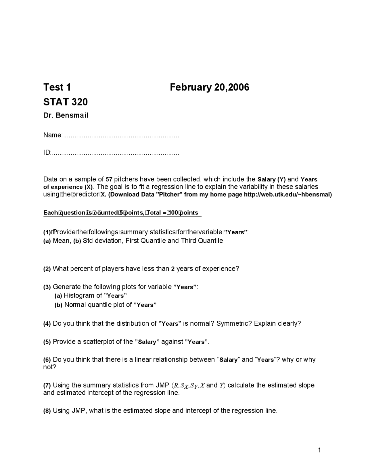 Exam 1 Practice Questions Regression Modeling Stat 320 Docsity