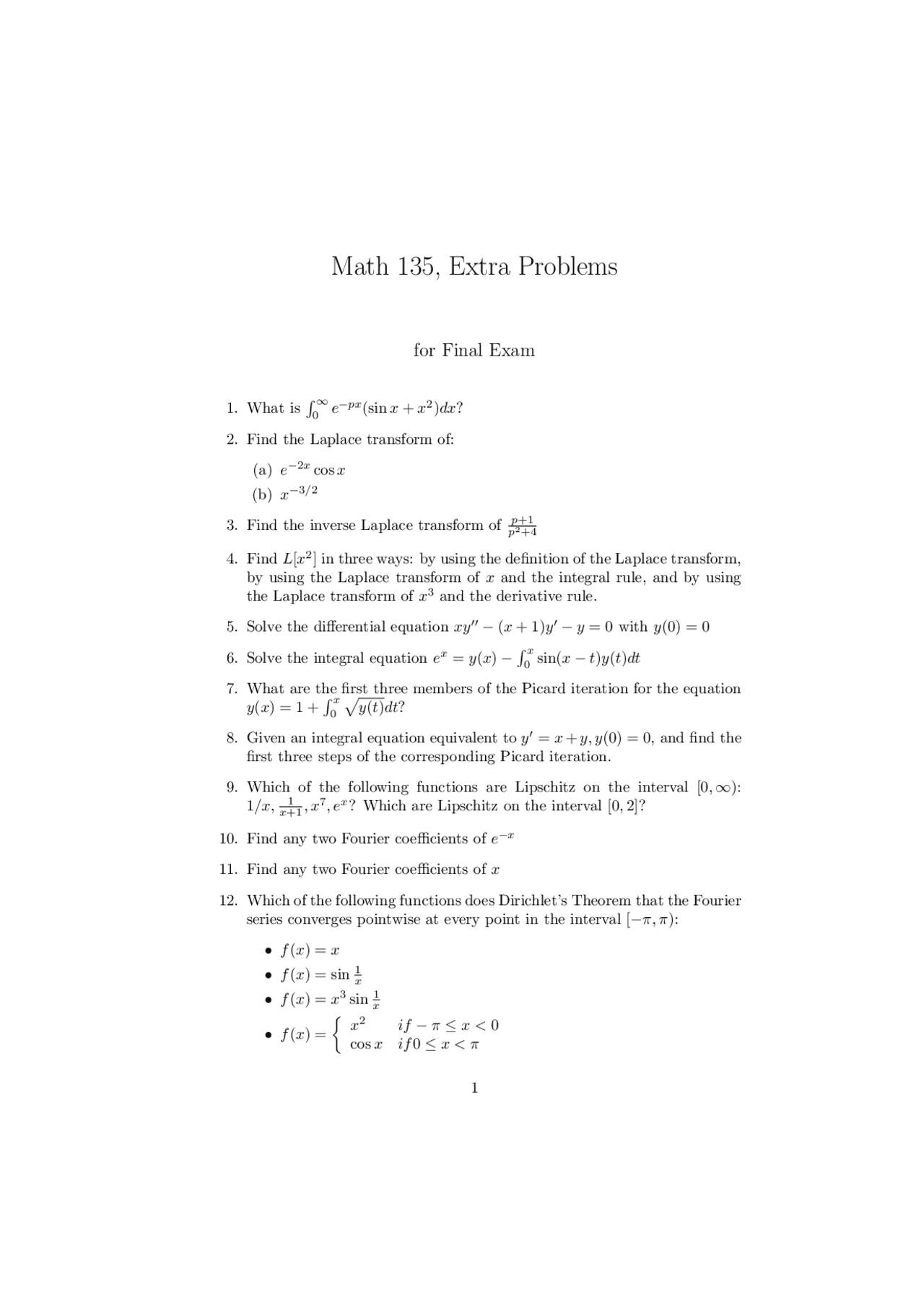 23 Problems Final Exam Differential Equation Math 0135 Docsity