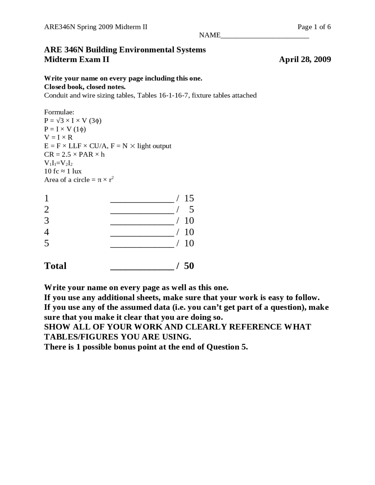 Midterm Exam 2 With Answers Building Environmental Systems Are 346n
