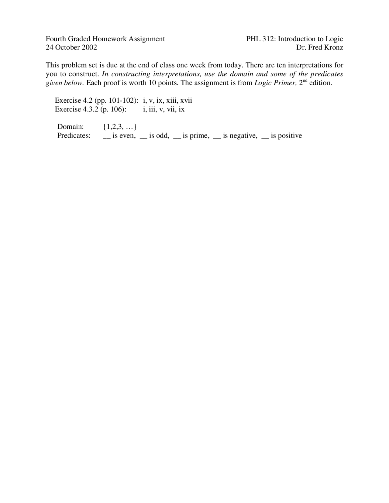 Fourth Graded Homework Introduction To Logic Phl 312 Docsity