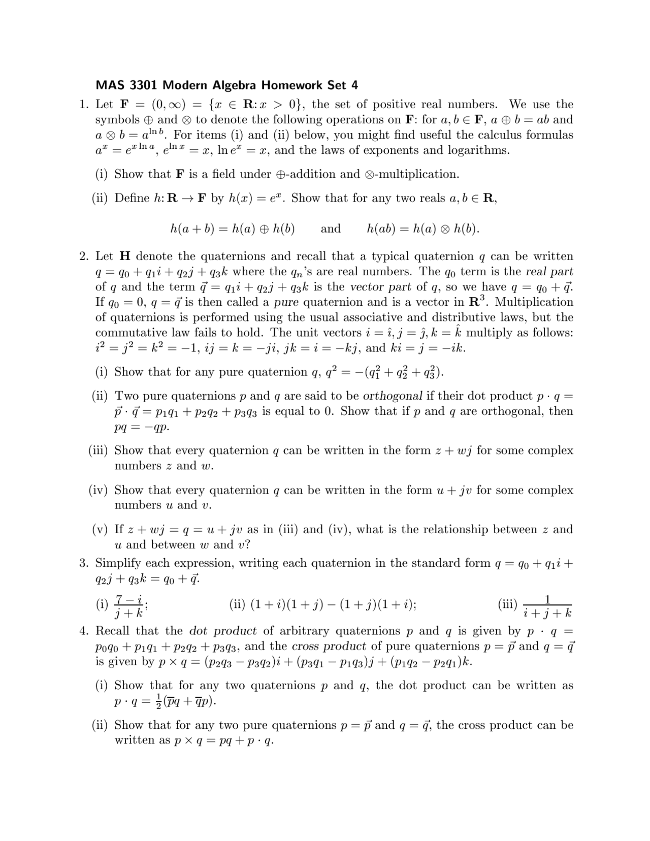 Homework Set 4 with 4 Practice Problems on Modern Algebra | MAS 3301 ...