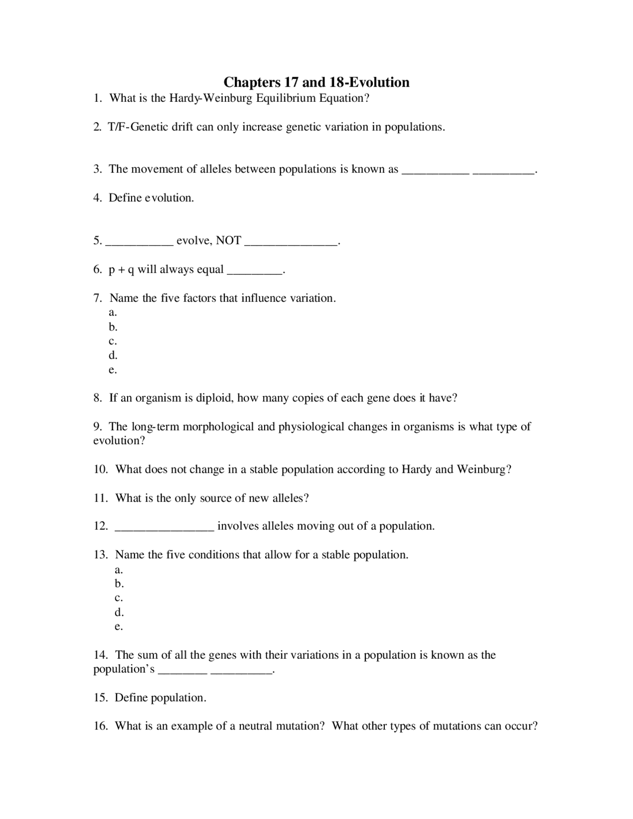 Laboratory Evolution Lecture Notes Bio 1101 Docsity