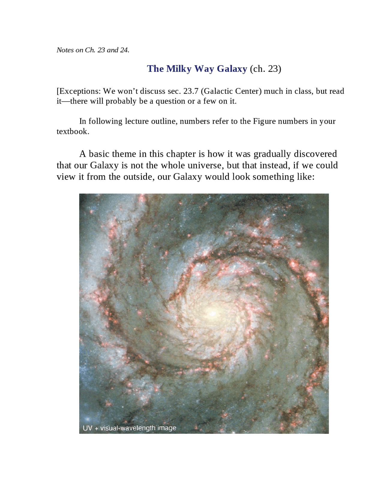 The Milky Way Galaxy - Introduction to Astronomy - Handout | AST 301 ...