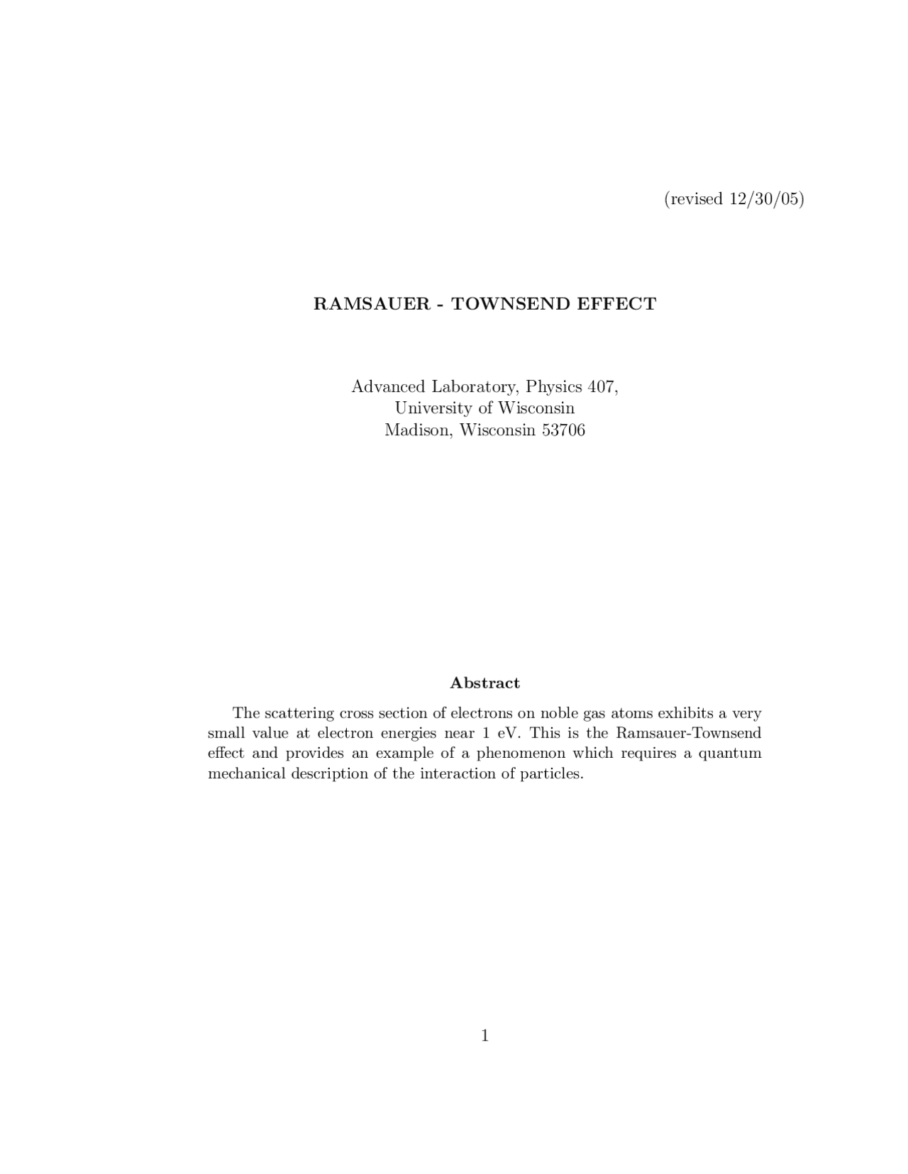 Ramsauer - Townsend Effect - Project | PHY 5645 - Docsity