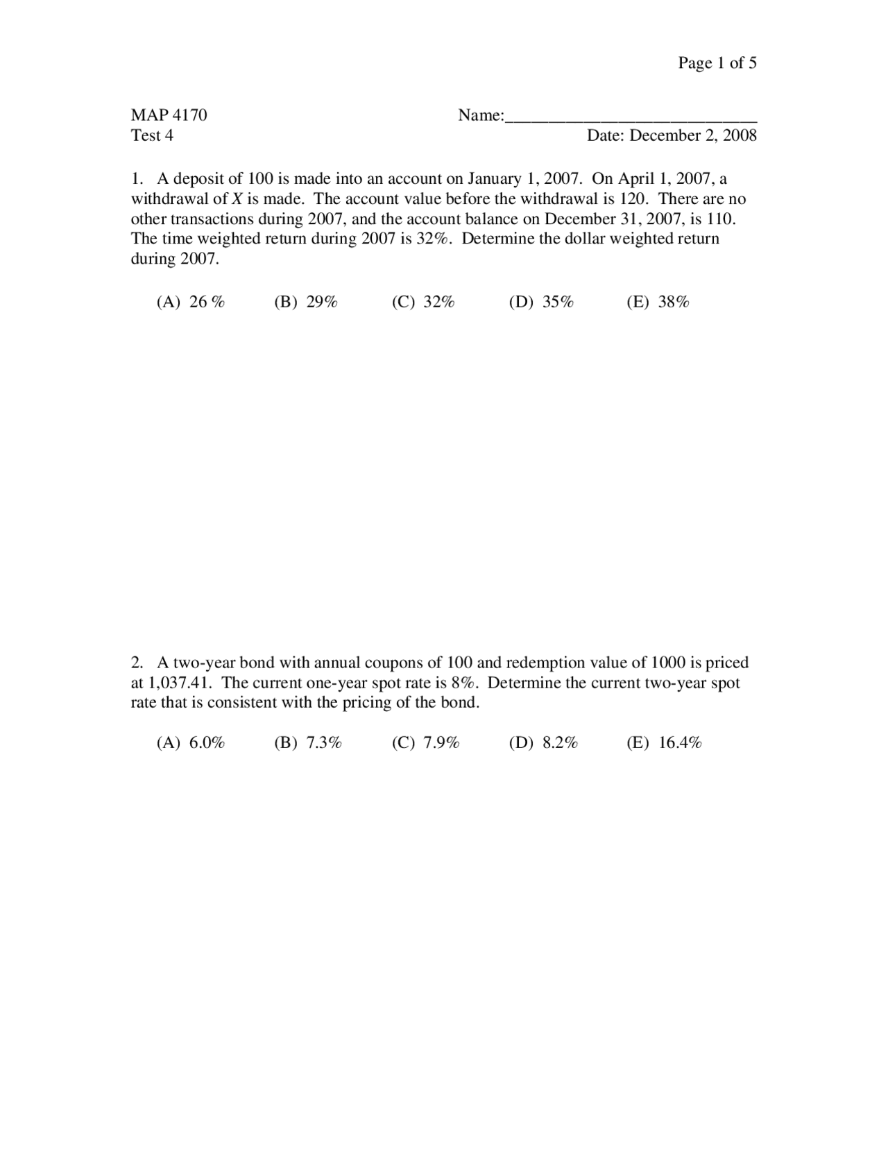 10 Questions On Introduction To Actuarial Mathematics Test 4 Map
