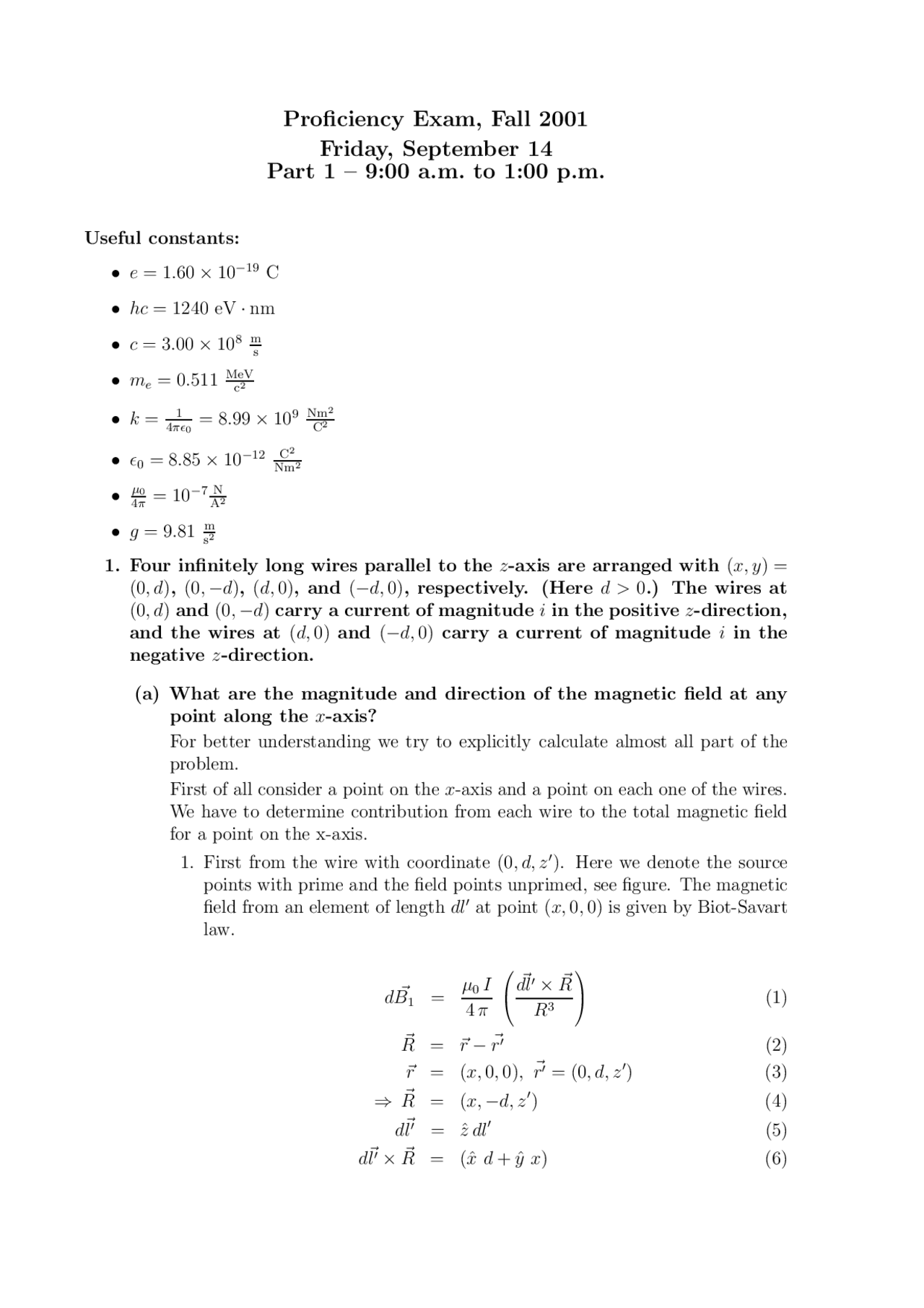 Proficiency Examination - Graduate Problem Solving | PHY 6938 - Docsity