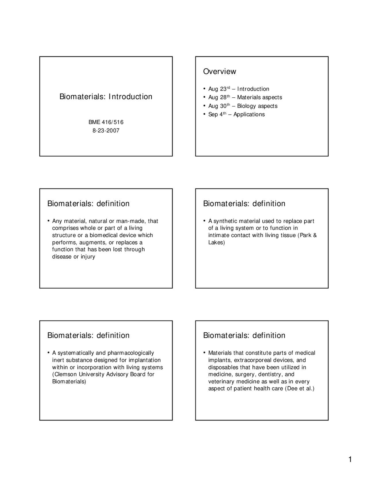 Introduction To Biomaterials Lecture Slides Bme 416 Docsity