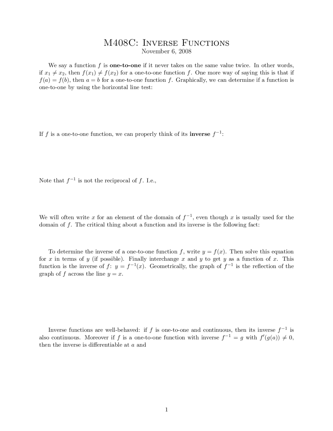 Practice Questions On Inverse Functions M 408c Docsity