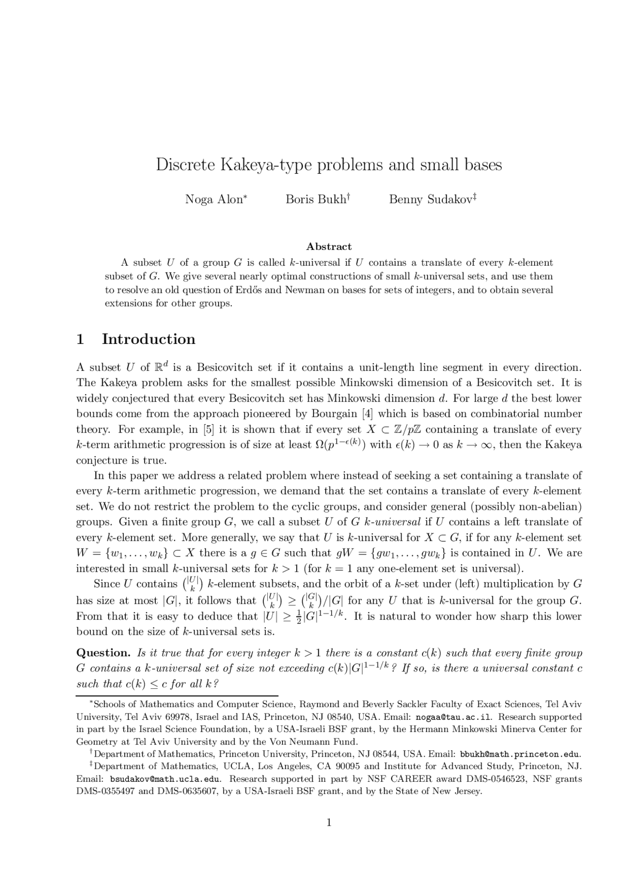 Notes on Discrete Kakeya-Type Problems and Small Bases | MATH 142 - Docsity