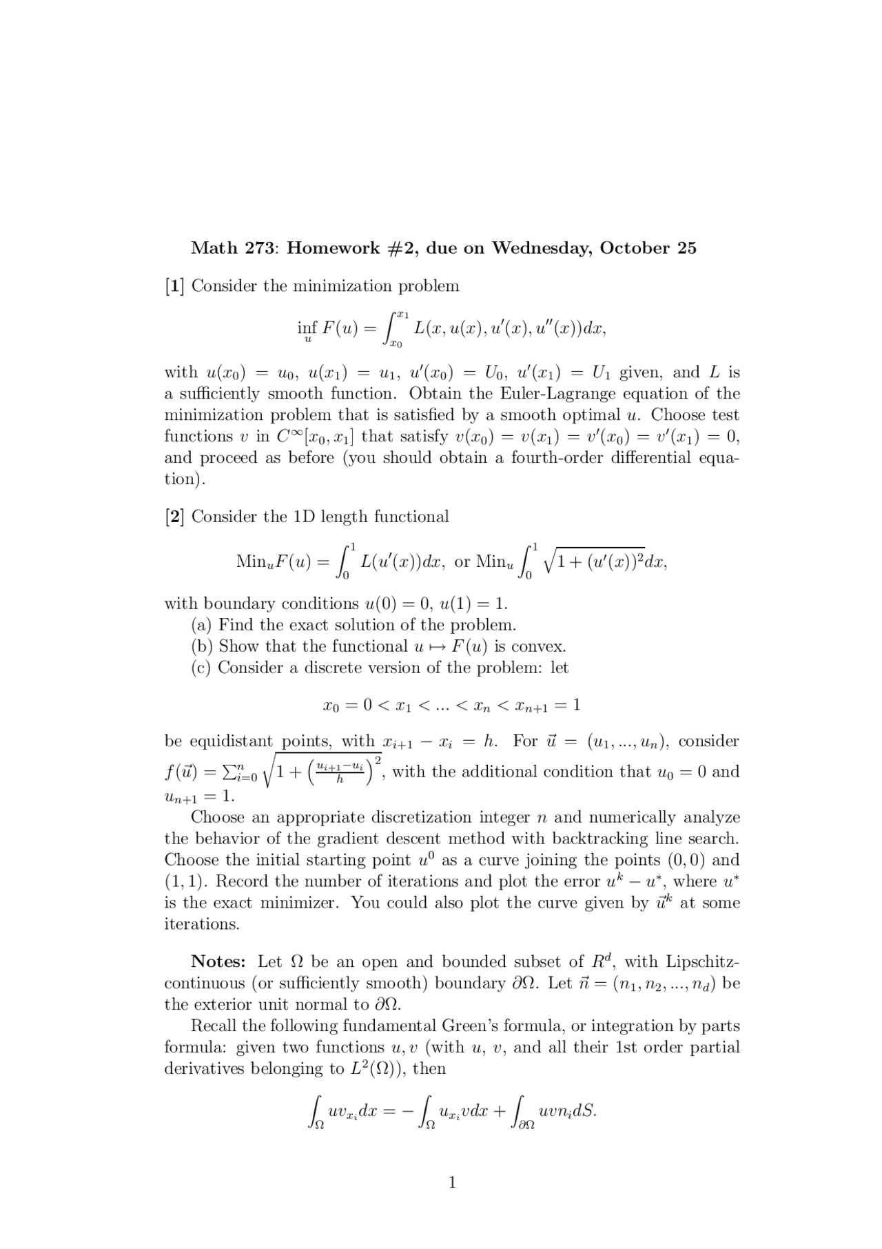 Math 273 Homework 2: Minimization Problems and Length Functionals - Prof. L.A. Vese ...