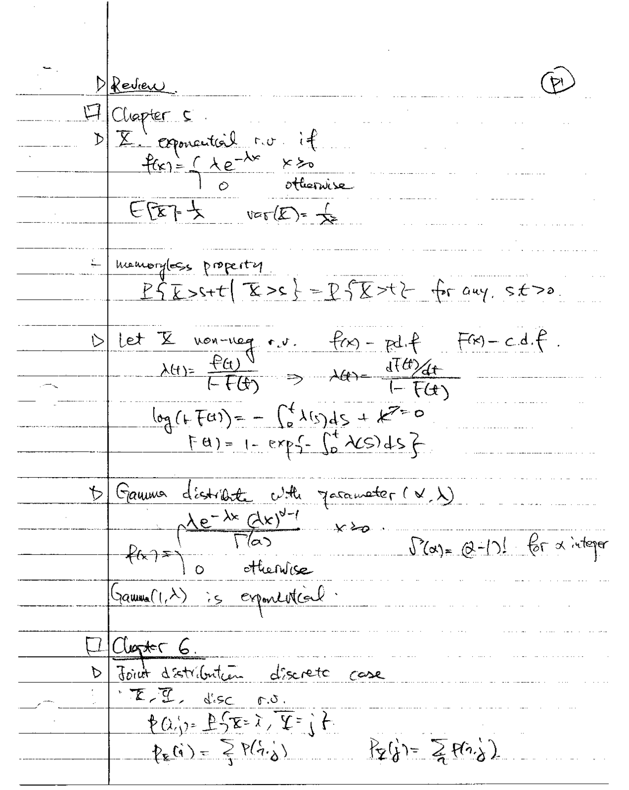 Handwritten Notes on Exponential - Probability I | M 362K - Docsity