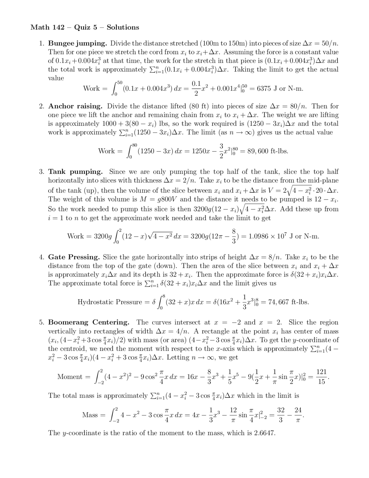 Quiz 5 With Solutions Calculus Ii Math 142 Docsity