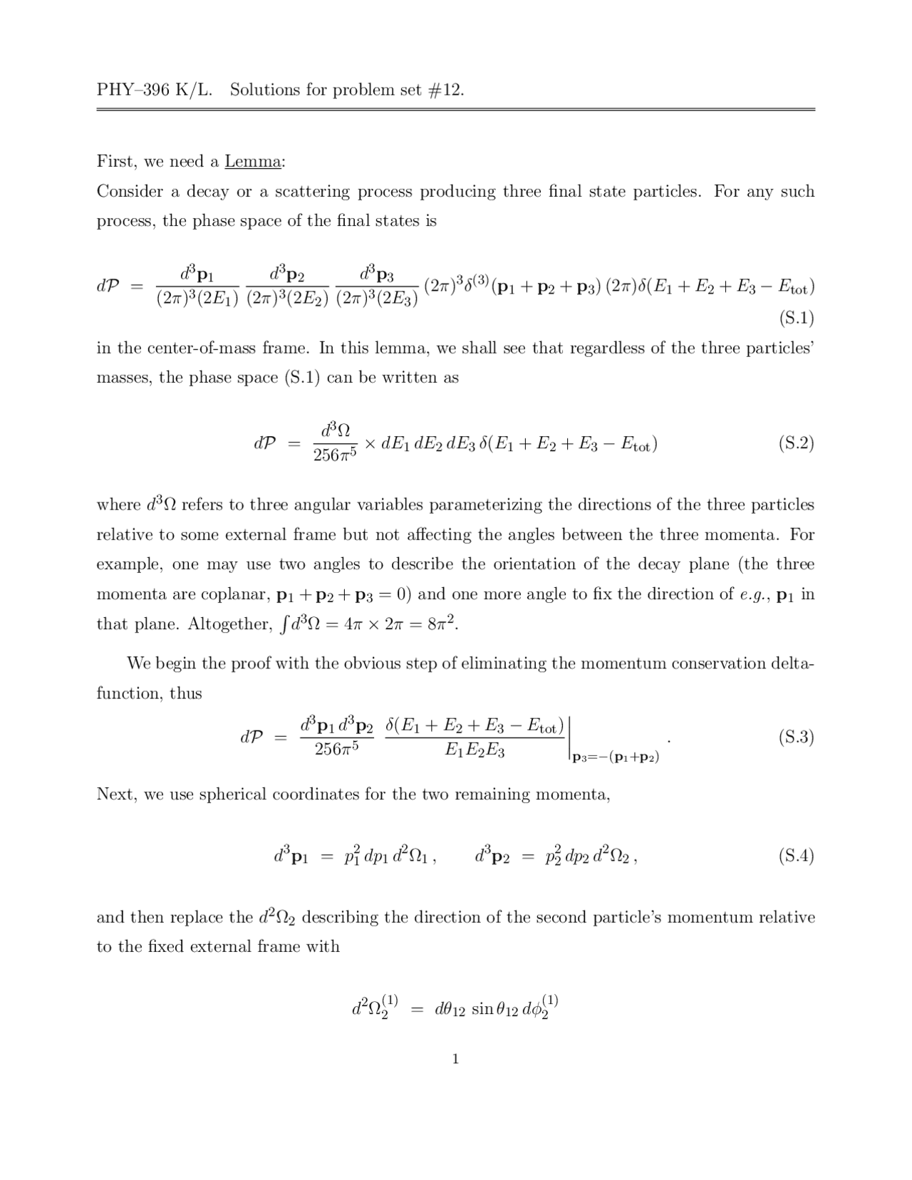 Problem Set 12 Solutions Quantum Field Theory I Phy 396k Docsity