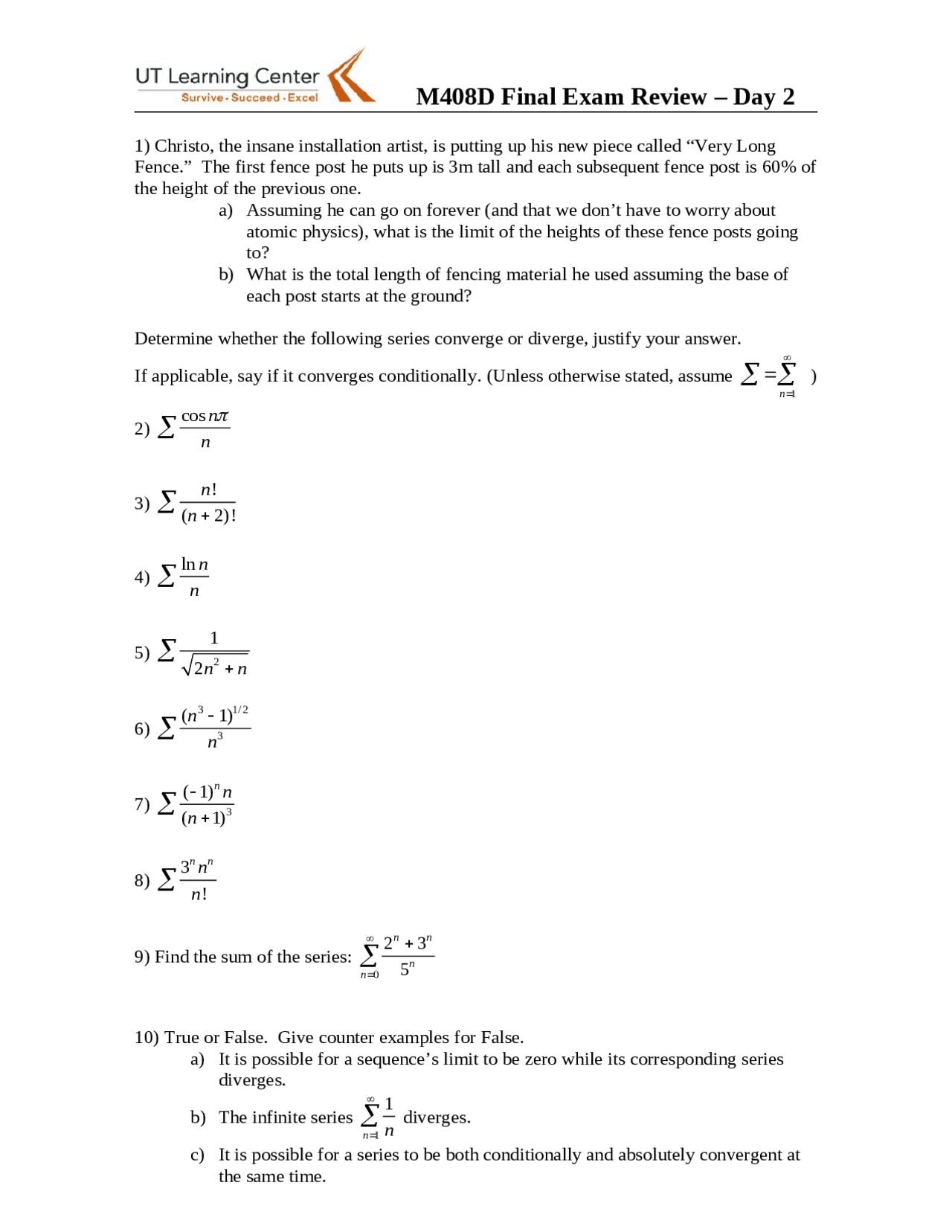 Multivariable Calculus exam. Taylor Polynomials | M 408D | Exams Mathematics | Docsity