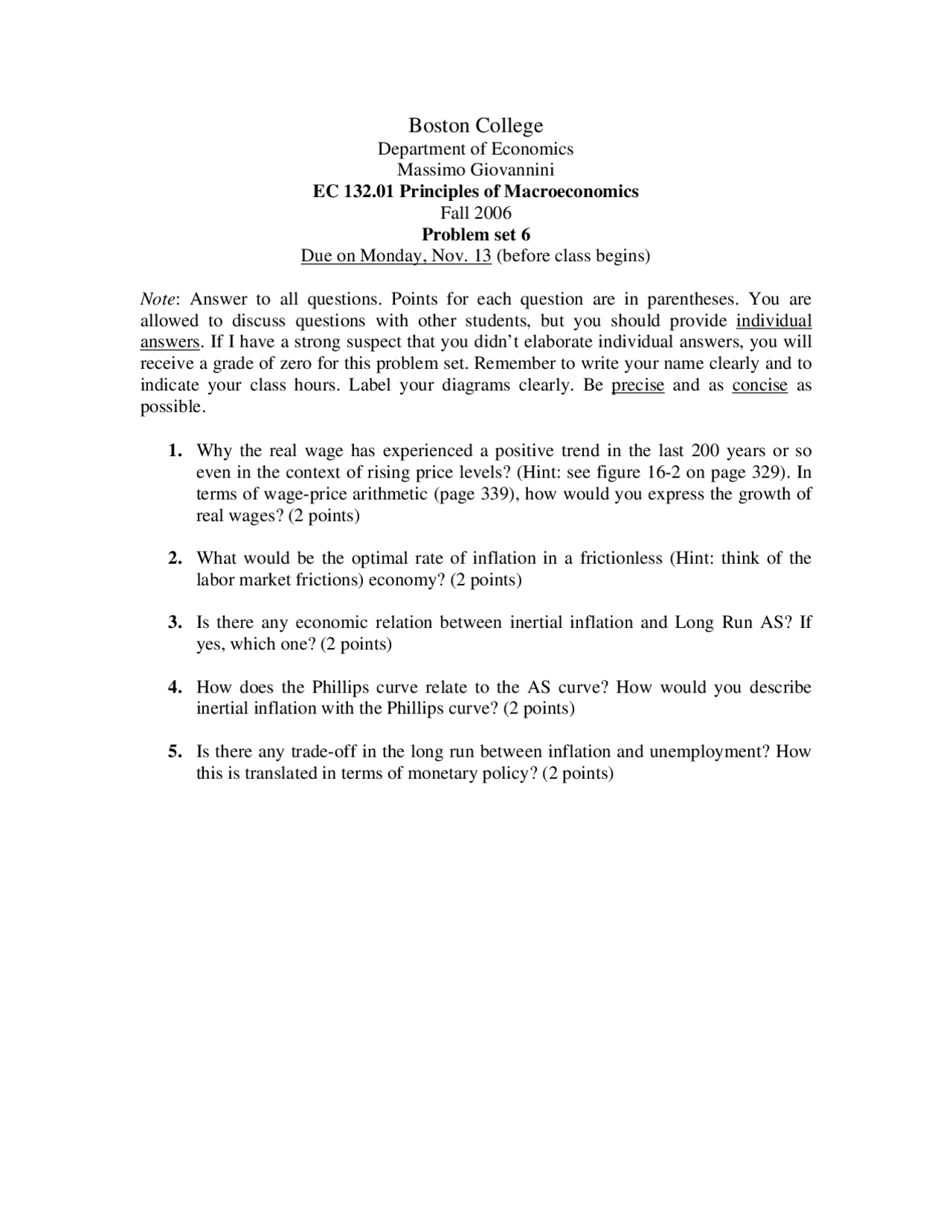 Principles of Macroeconomics Problem Set 6 - Boston College Economics ...