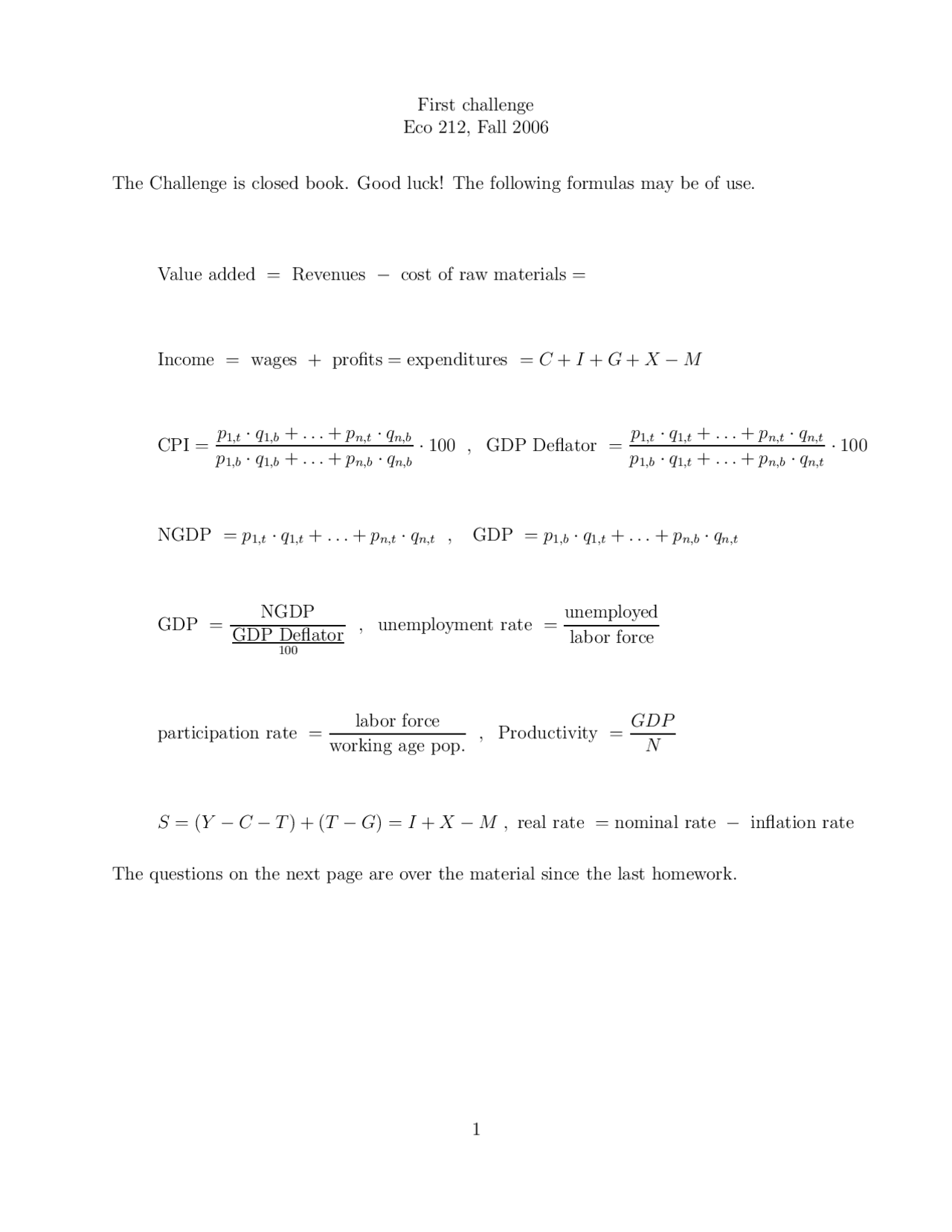 Eco 212 Fall 2006 Challenge: Real vs Nominal Interest Rates, GDP, and ...