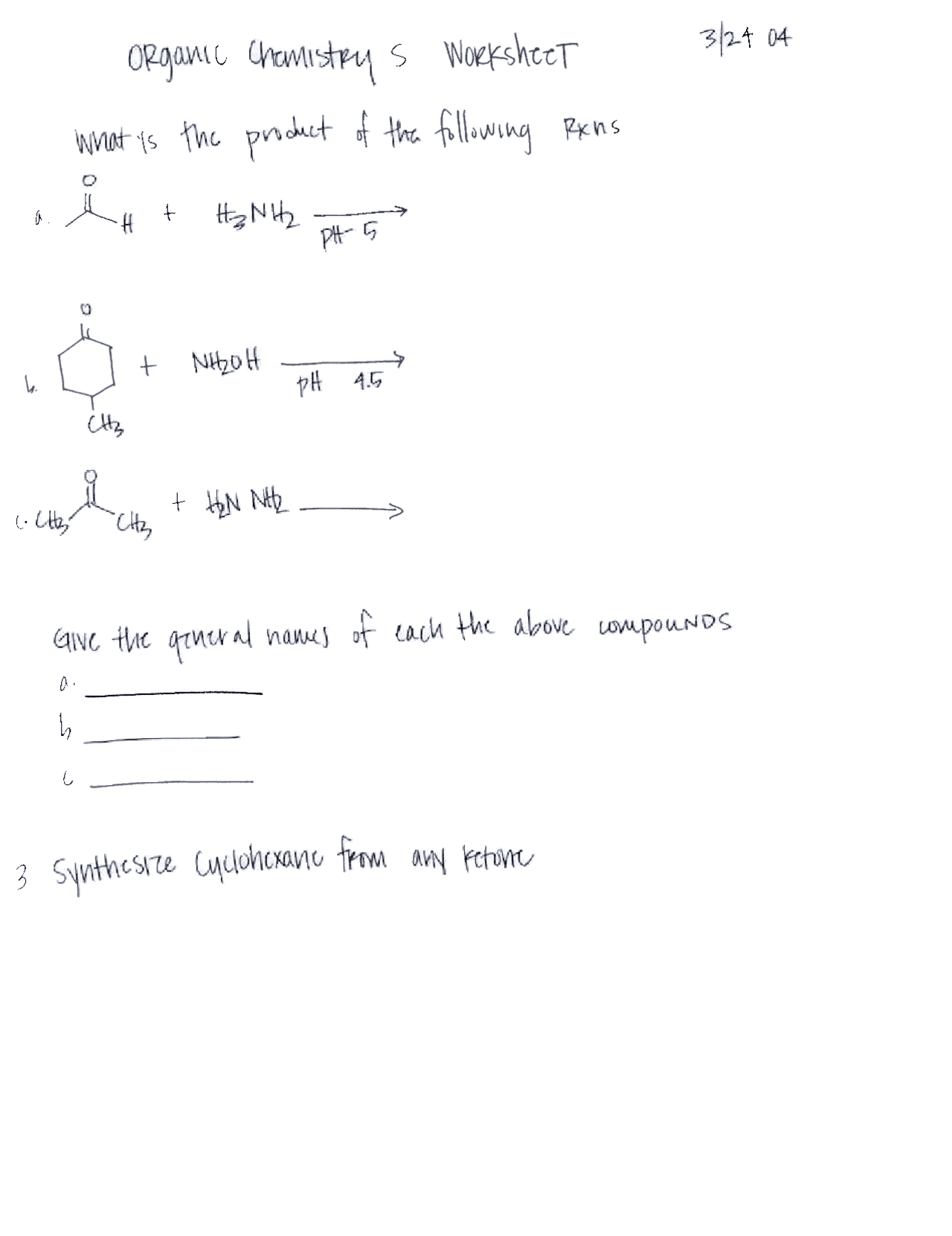 Sample Worksheet On Organic Chemistry Ii Che 2202 Docsity