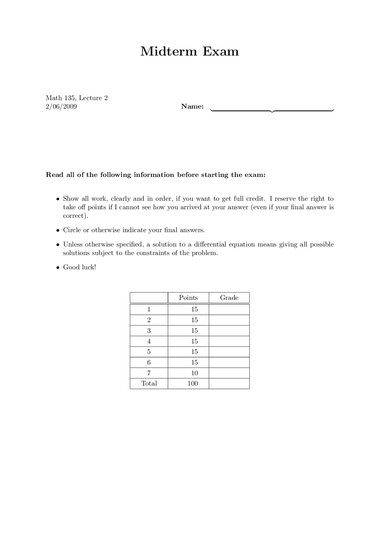 7 Questions On Ordinary Differential Equation With Answers Math 0135