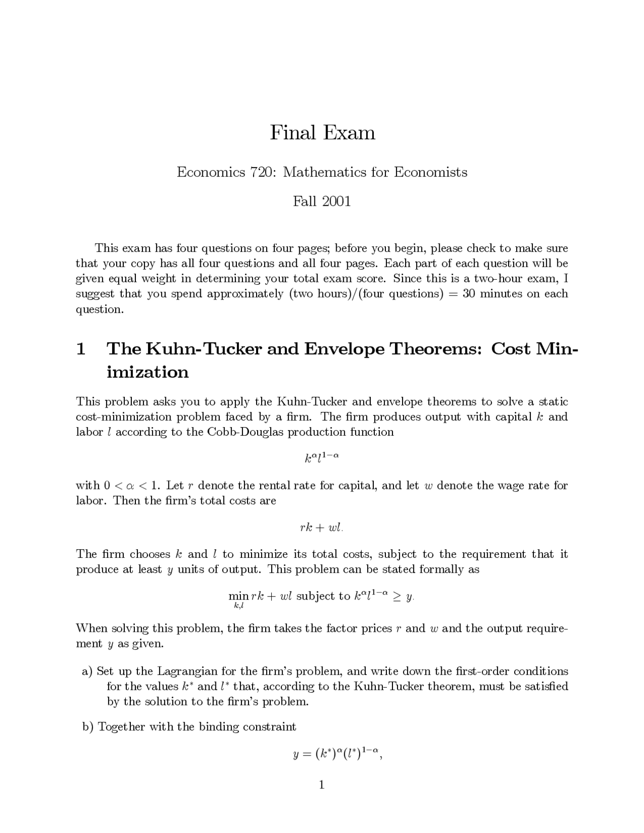 4 Solved Questions For Final Exam Mathematics For Economists Ec 720