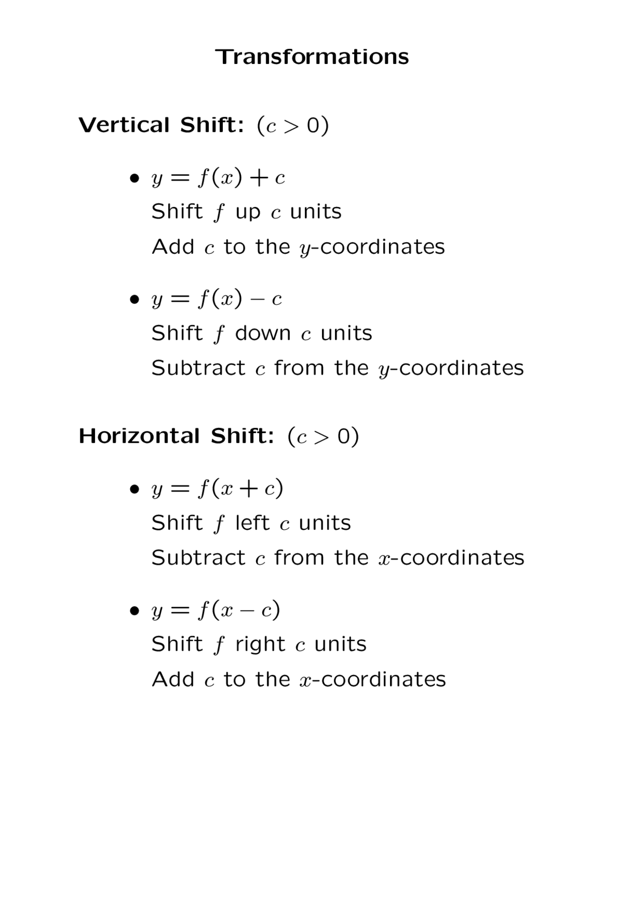 Transformations: Shifts, Stretches, and Reflections | Study notes ...