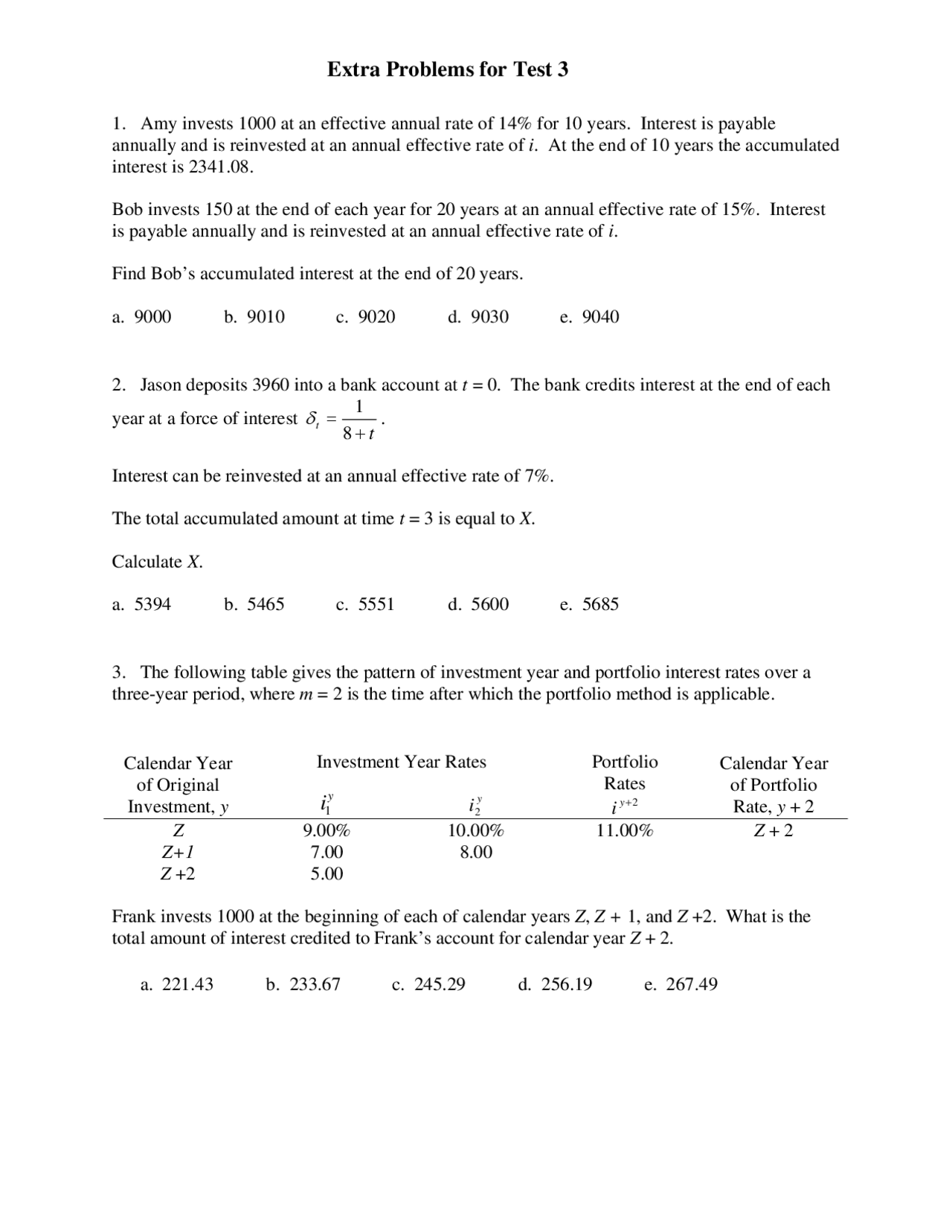 Extra Problems For Test 3 Introduction To Actuarial Mathematics Map
