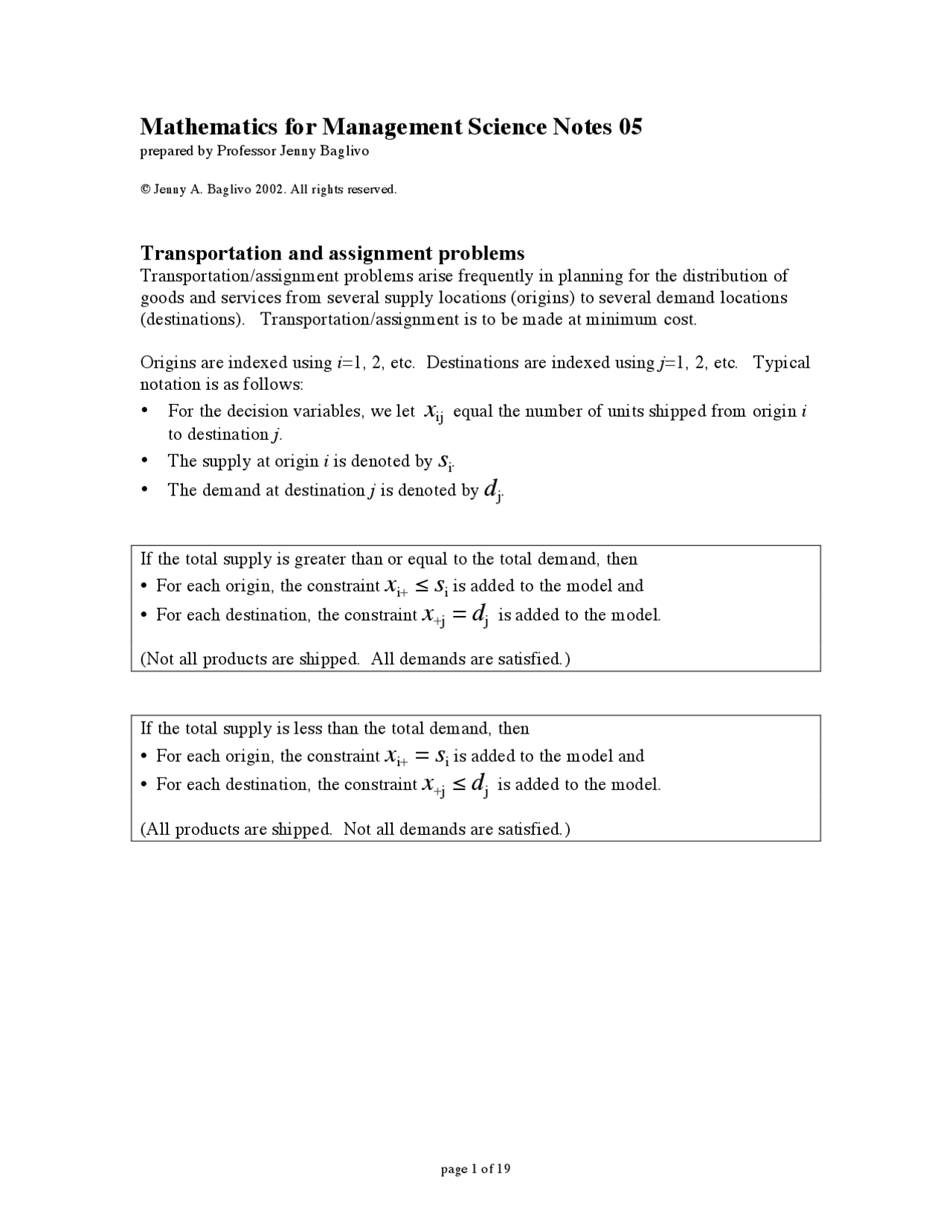 Transportation and Assignment Problems | MT 235 | Study notes ...