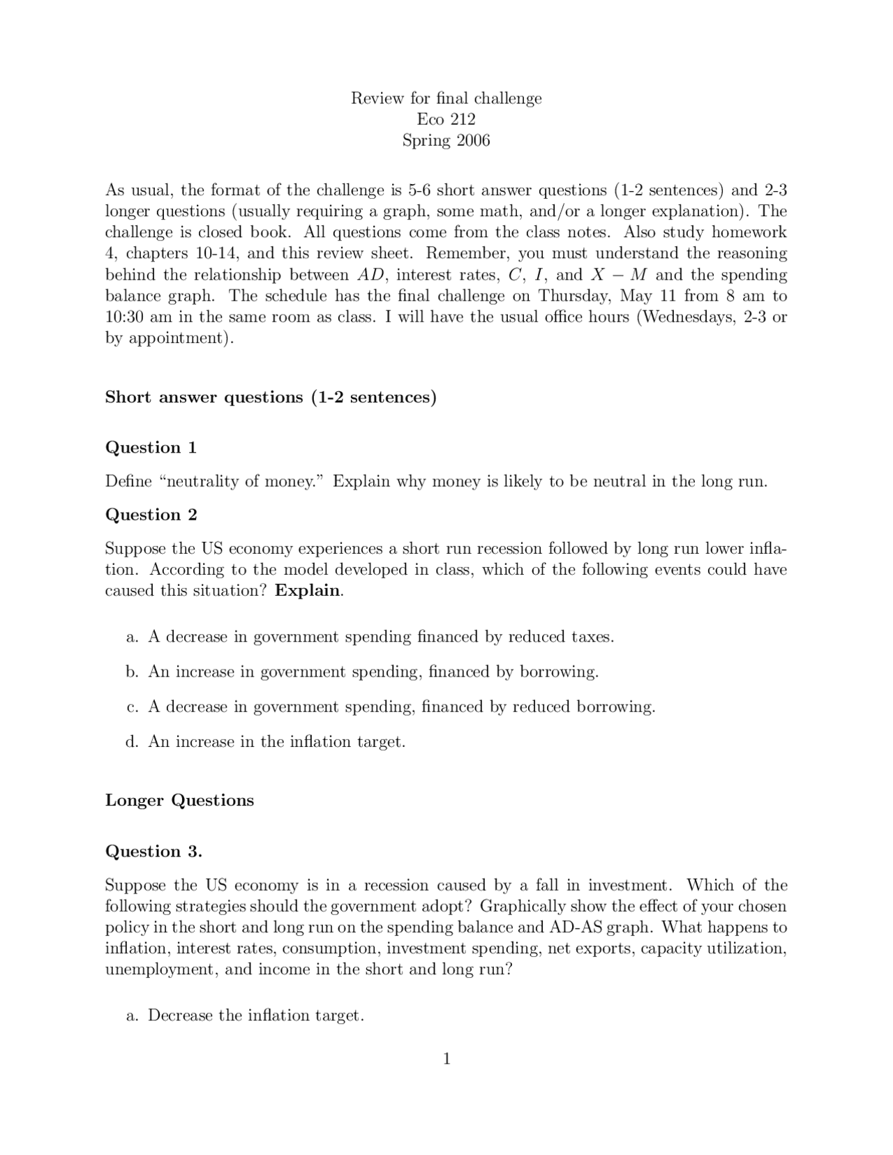 Economic Principles And Problems Review Sheet Eco 212 Docsity