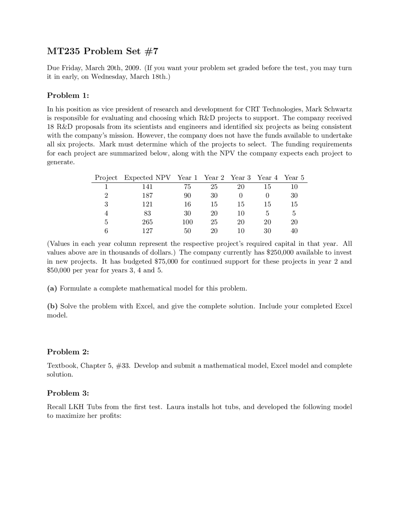 Assignment 7 Unsolved Problems | MT 235 - Docsity