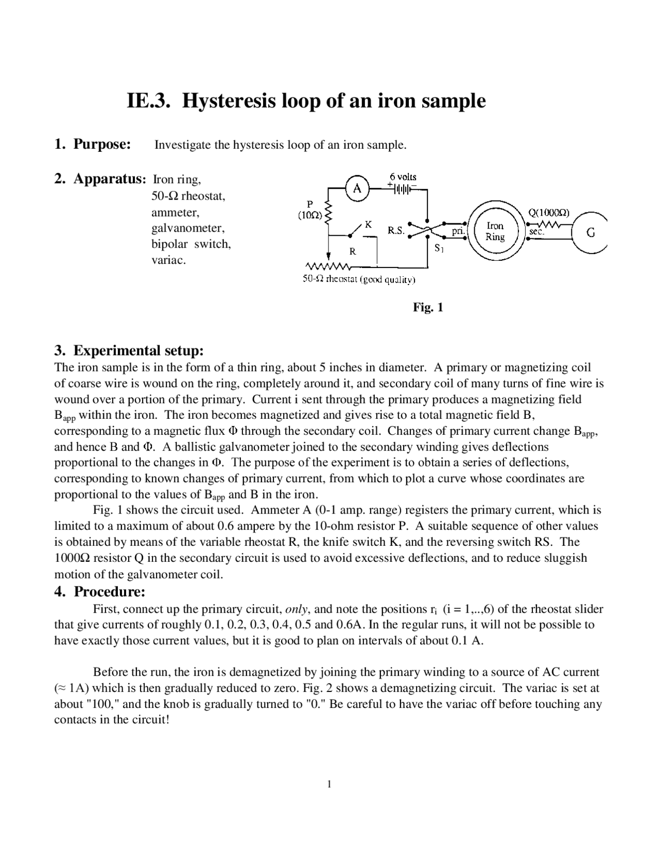 Hysteresis Loop Of An Iron Sample Laboratory Report Phy 3802l