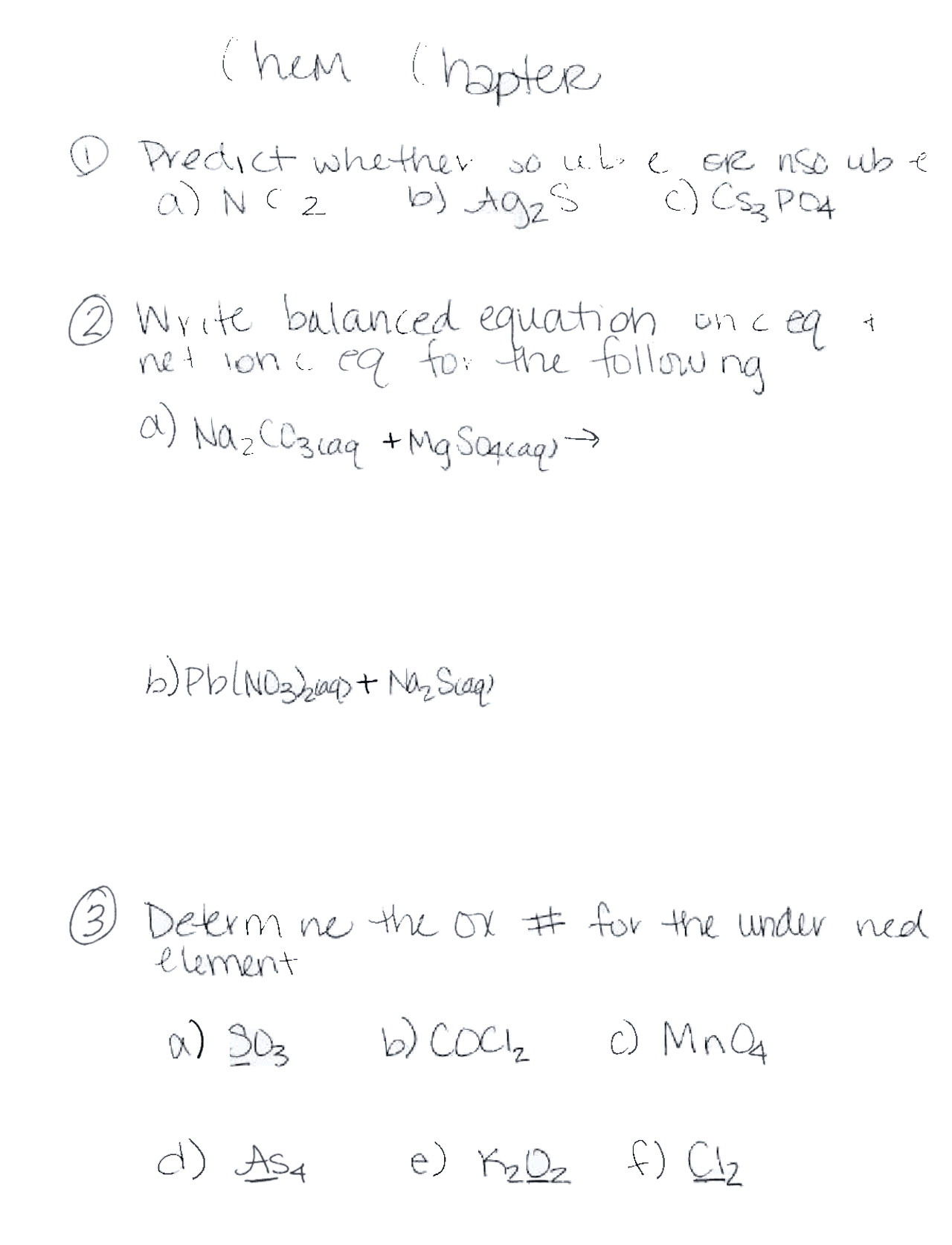 Introduction To Chemistry I Unsolved Questions Handwritten Notes