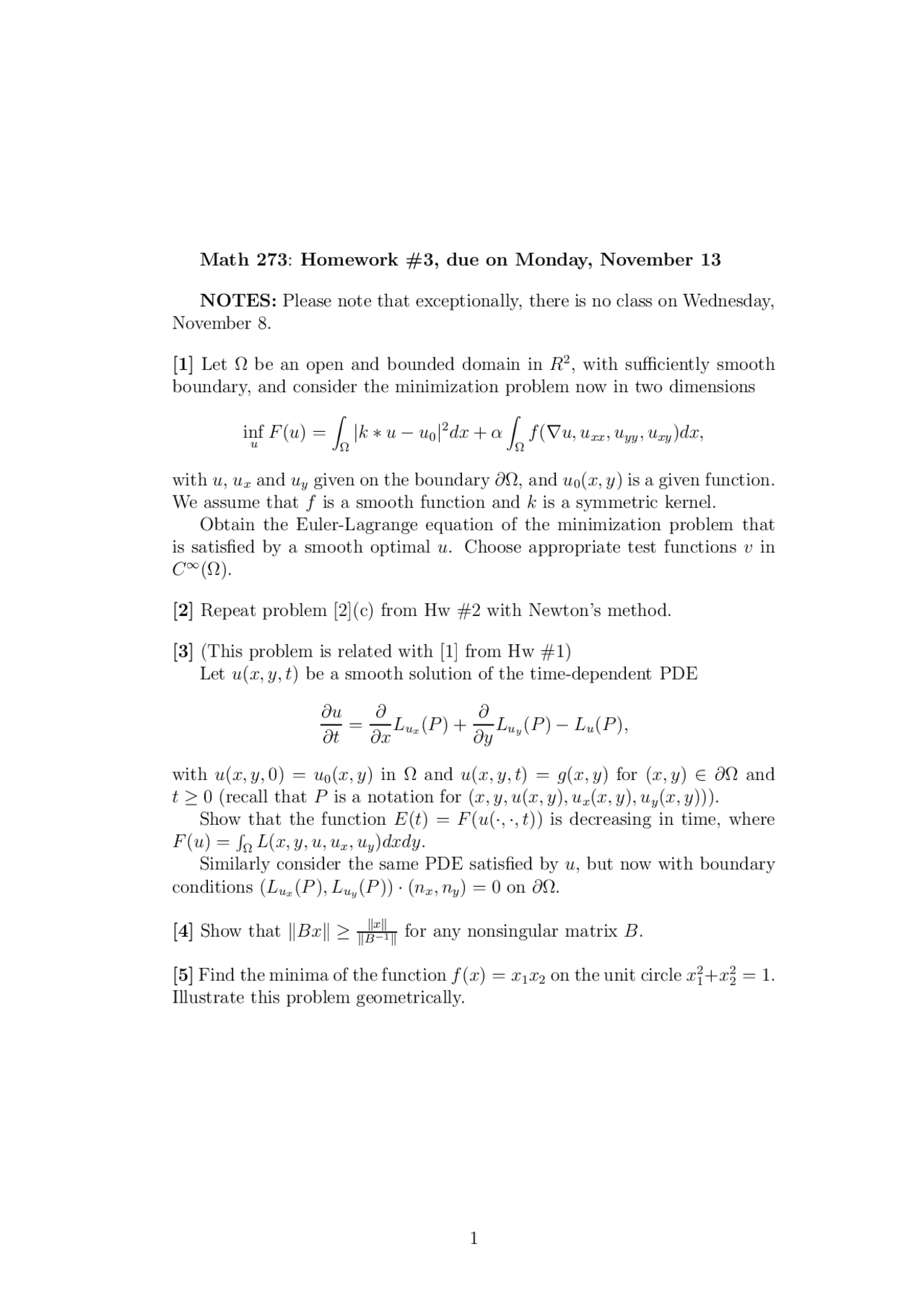 Problem Set 3 Optimization Calculus Of Variations And Control