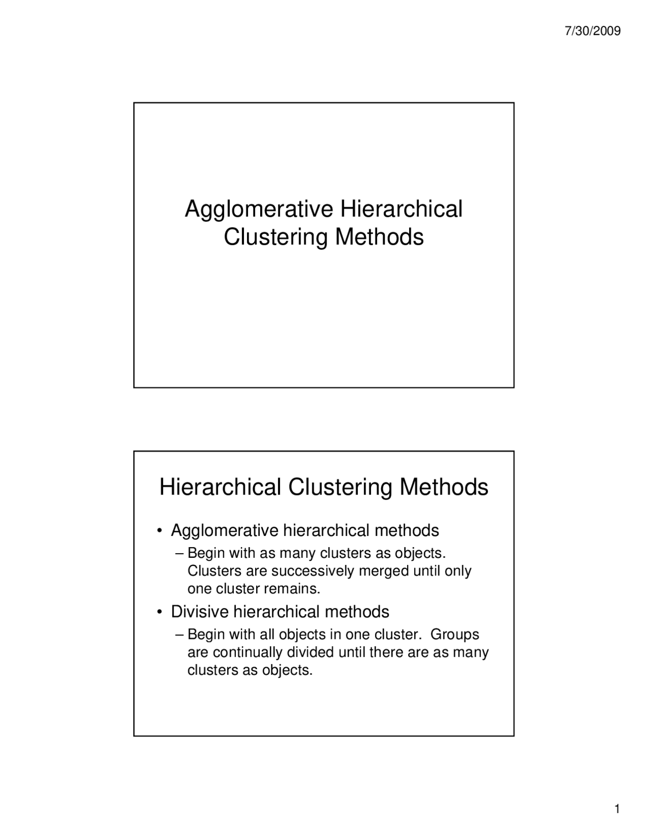 Agglomerative Hierarchical Clustering Methods Lecture Slides Stat