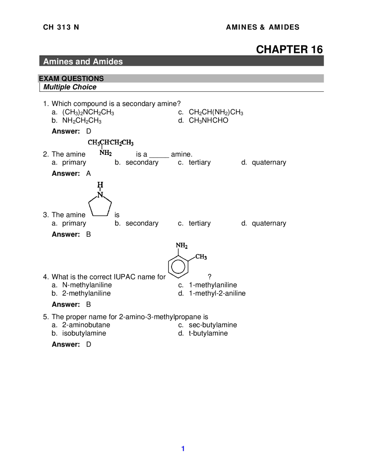 Amines and Amides with Solved MCQs - General and Organic Chemistry | CH ...