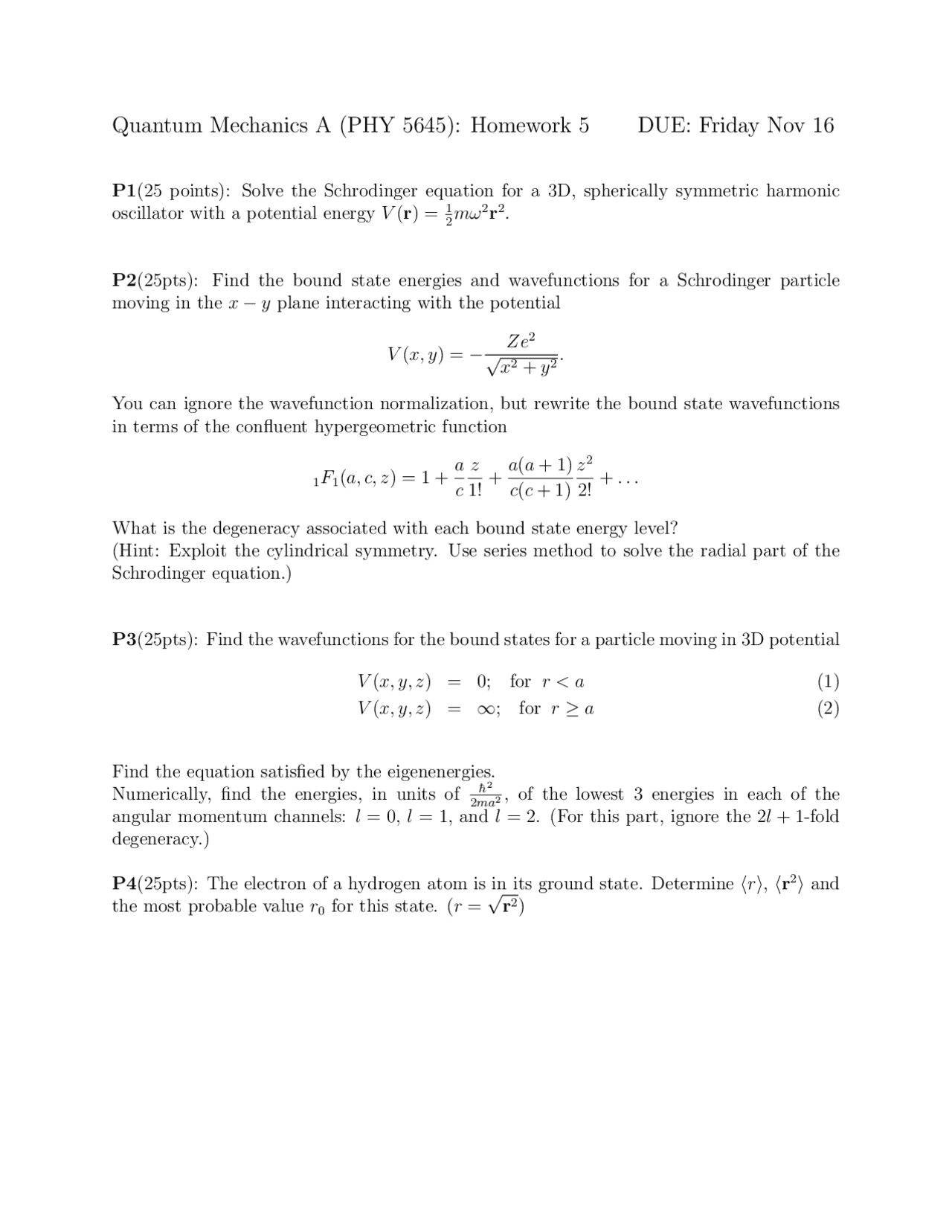 4 Practice Problems on Quantum Mechanics A - Homework 5 | PHY 5645 ...