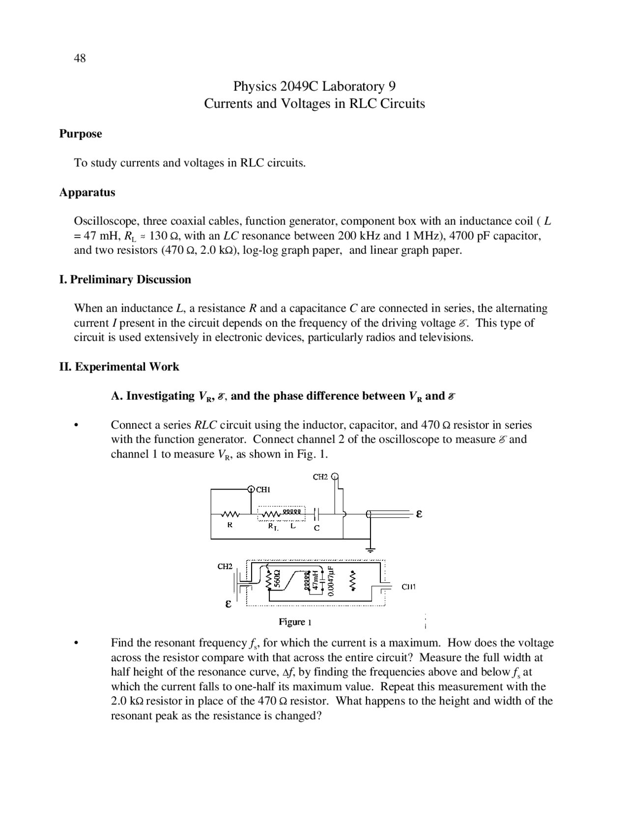 Currents And Voltages Rlc Circuits Laboratory 9 Phy 2049 Docsity