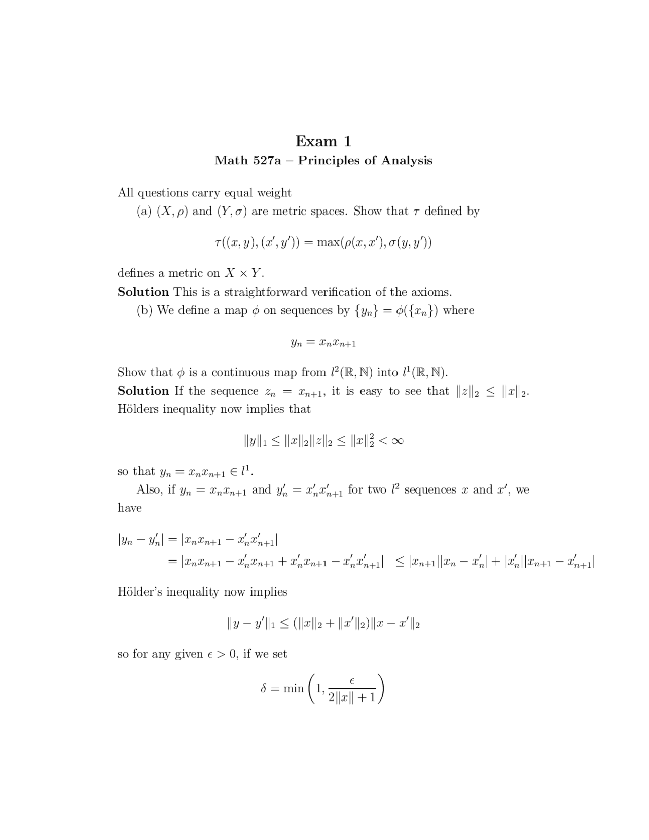 Practice Exam 1 Principles Of Analysis Math 527a Docsity