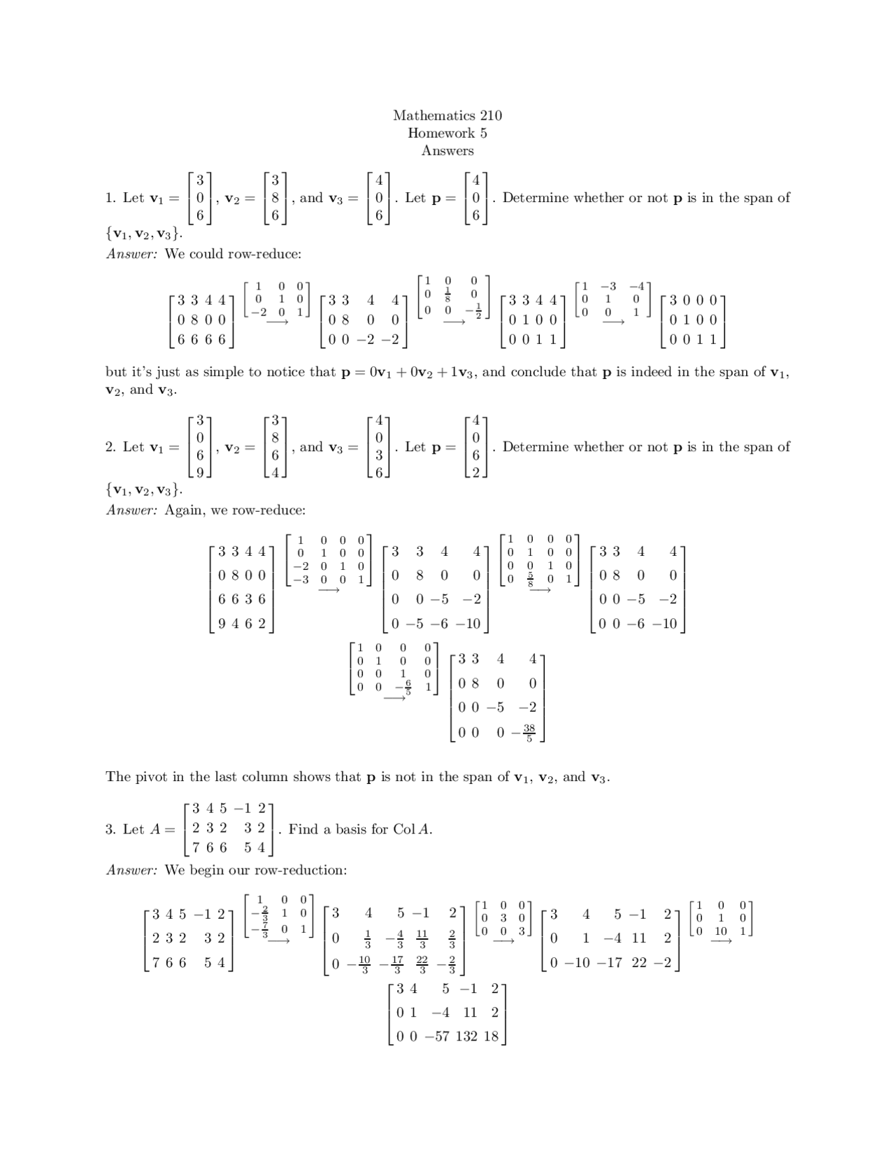Solved Questions For Linear Algebra Assignment V Mt 210 Docsity
